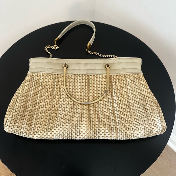 Bags | Vintage Woven Straw And Cream Leather Bag W Strap | Poshmark